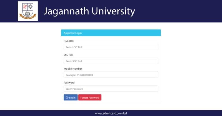 JNU Admit Card 2025 Download - Jagannath University - Admit Card